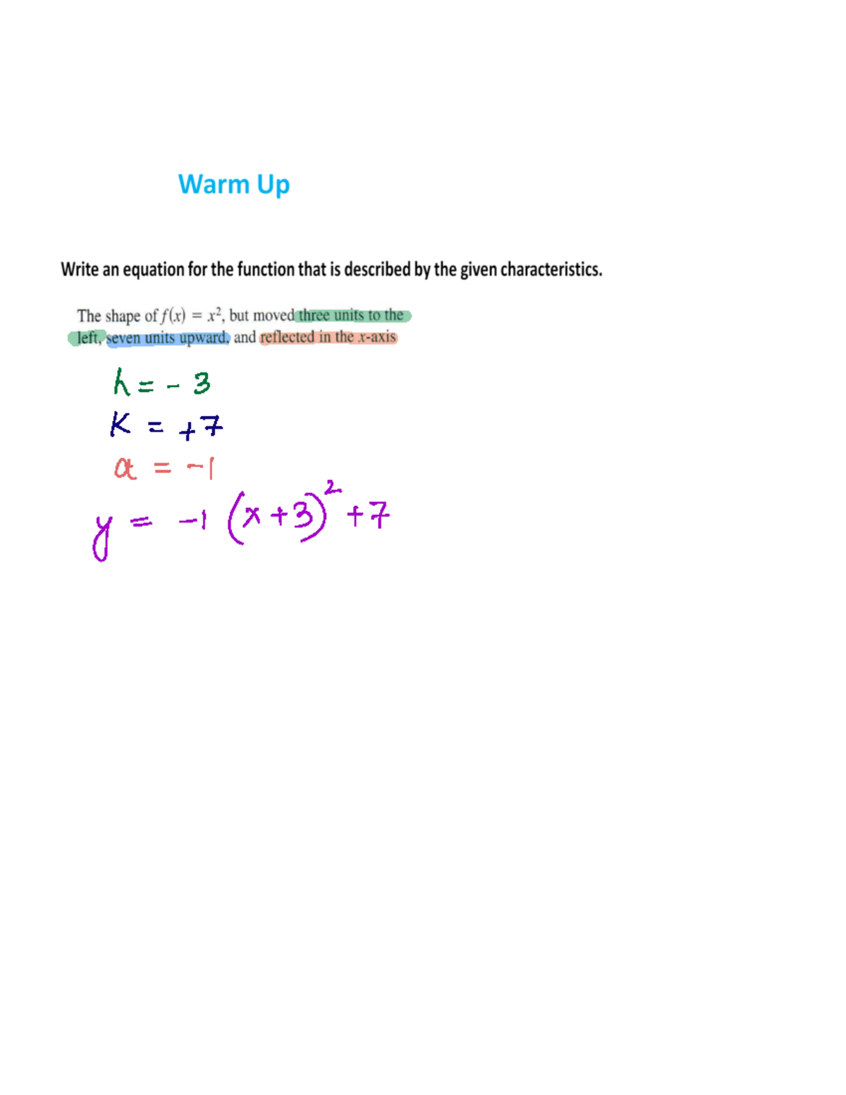 Title: Mathematical Functions and Transformations Notes - BUS 121 - y h ...