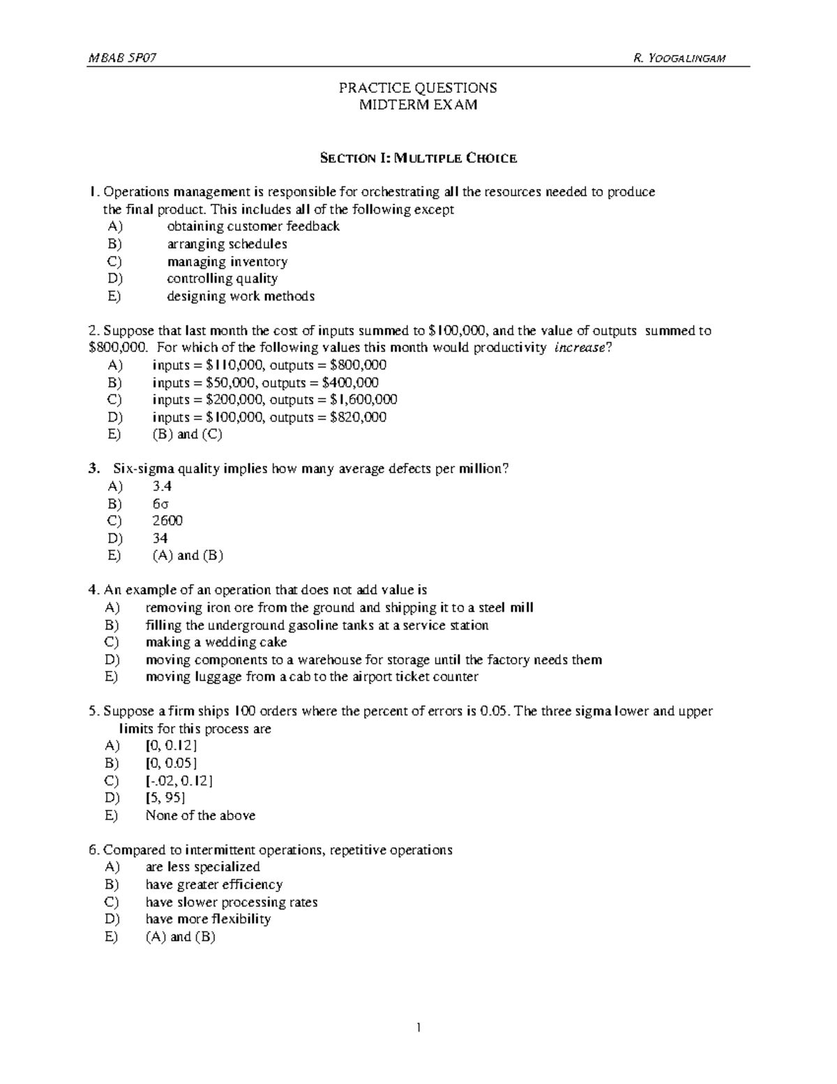 MBA Midterm Exam Practice Questions and Answers - Studocu