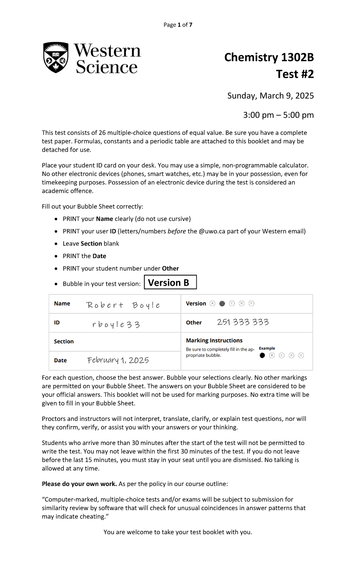 March 9 Test 2 Cover Sheet Formulas - Chemistry 1302B Test # 2 Sunday ...