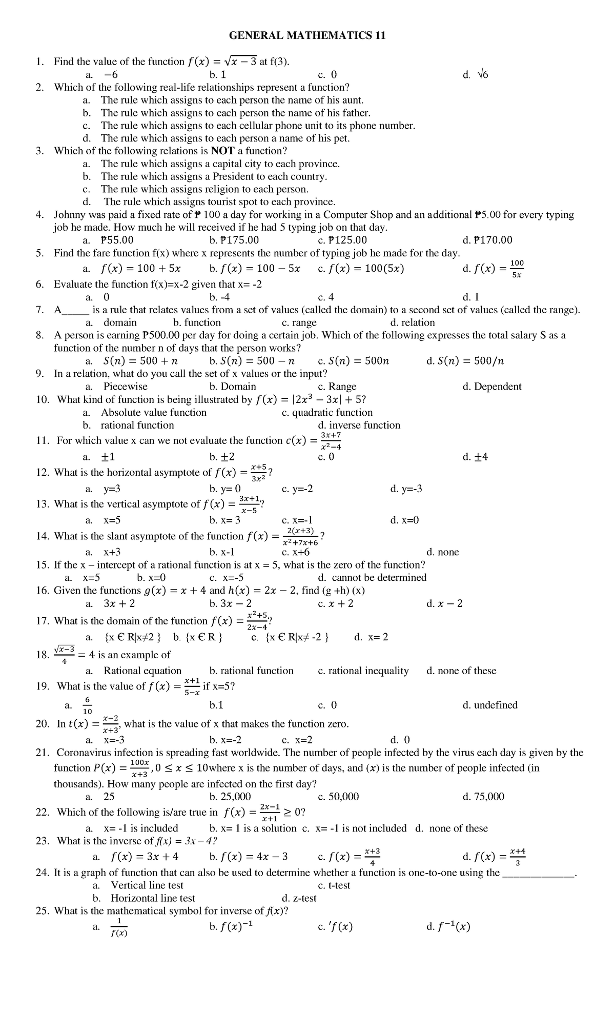General Mathematics 11 Final Exam Reviewer and Function Analysis - Studocu