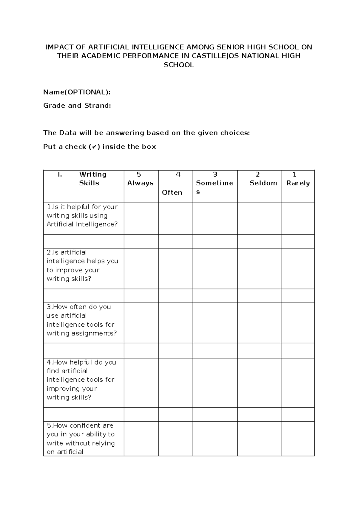 AI's Impact on Academic Performance: A Study at CNHS - Studocu