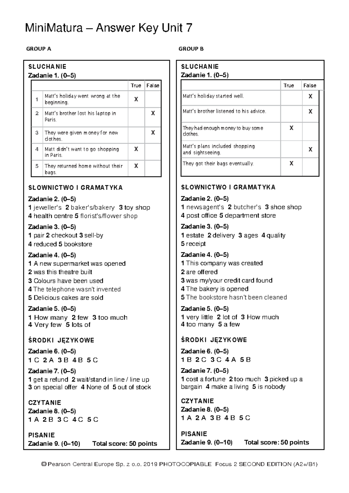 Focus 2 2ed Mini Matura Unit 7 Answer Key Solutions - Studocu