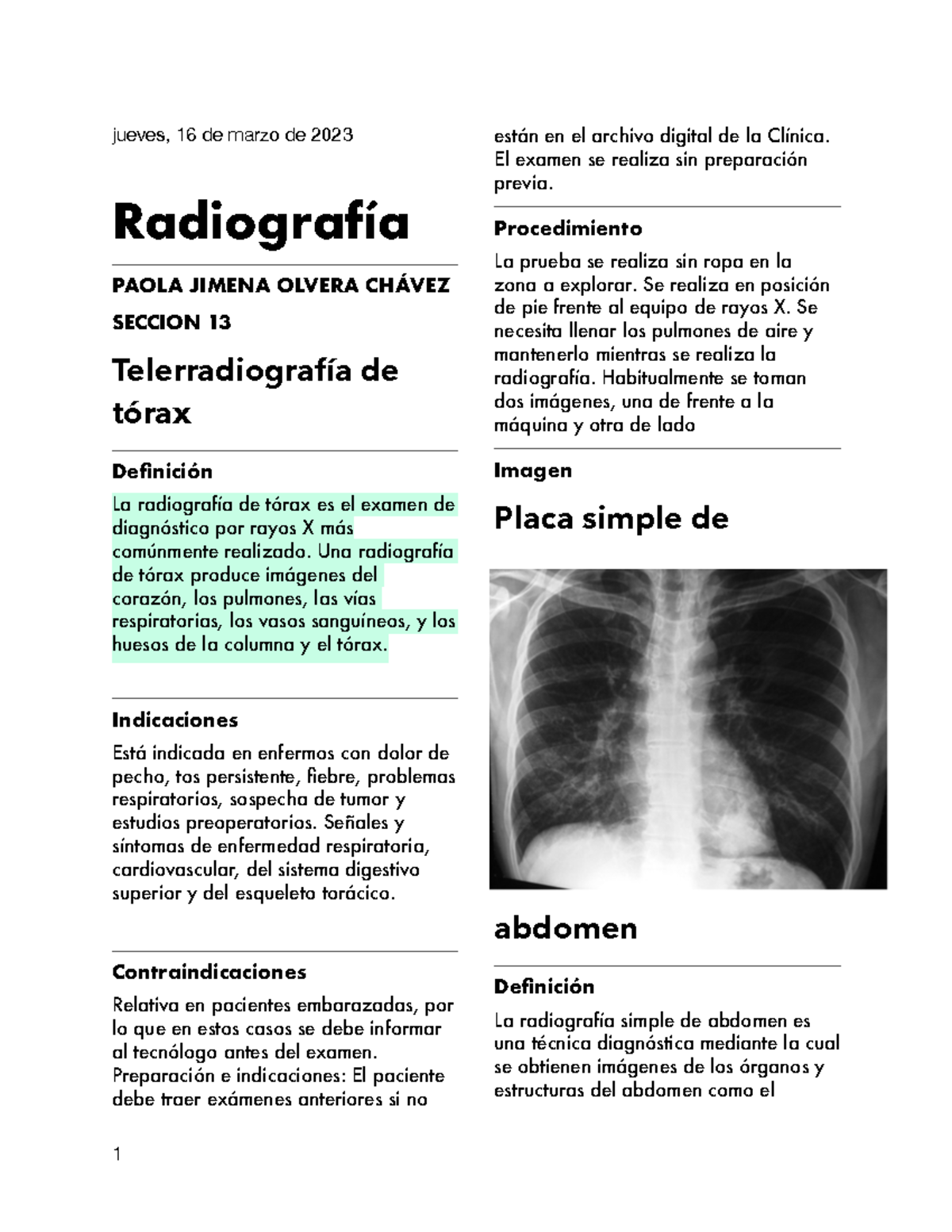 Radiografías: Tipos, Descripciones y Procedimientos Detallados - Studocu