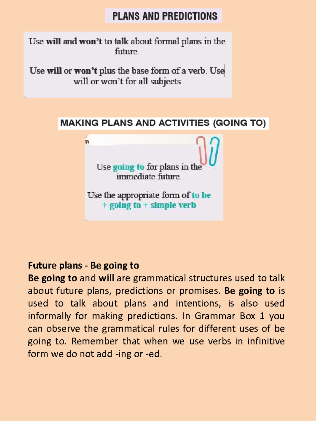 Future Plans: Using "Will" and "Be Going To" for Predictions - Studocu