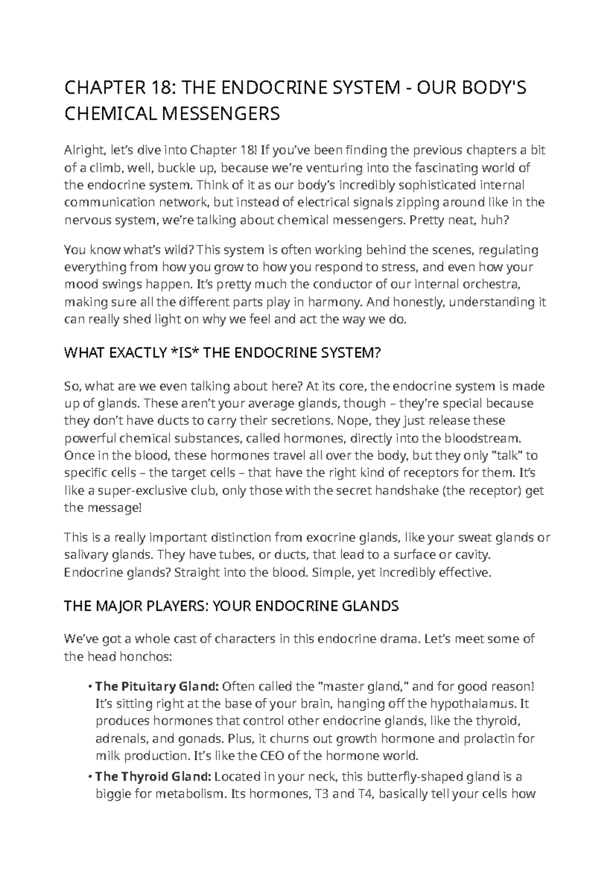 Human Anatomy & Physiology CH. 18: The Endocrine System Overview - Studocu