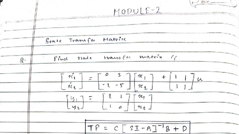 State Transition Matrix and Transfer Function Analysis for EE 202 - Studocu