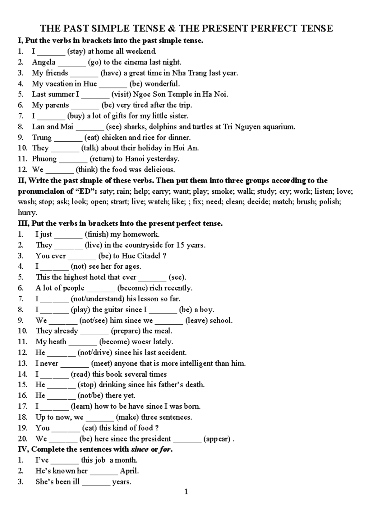 Past Simple & Present Perfect Tense Exercises (ENG101) - Studocu