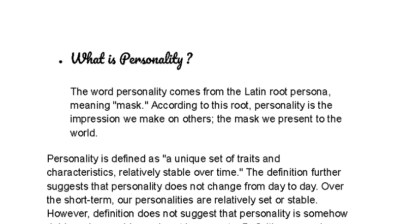 Understanding Personality: Components & Traits Analysis - Studocu