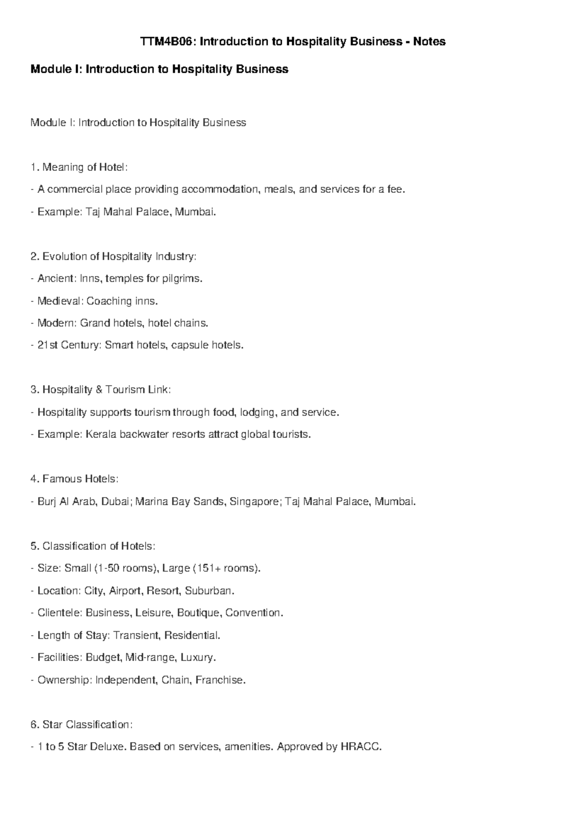 TTM4B06: Comprehensive Hospitality Notes for Modules 1 to 5 - Studocu