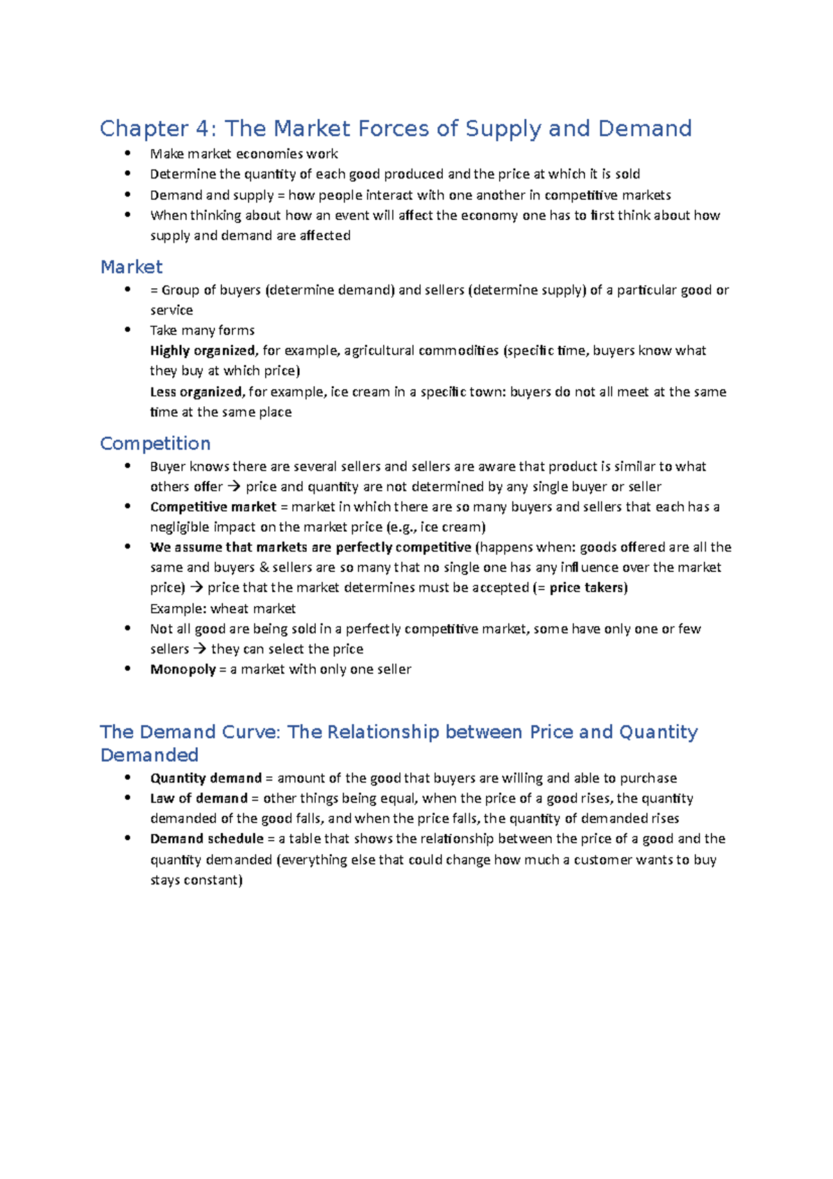 Chapter 4: Understanding Supply and Demand Mechanics in Economics - Studocu