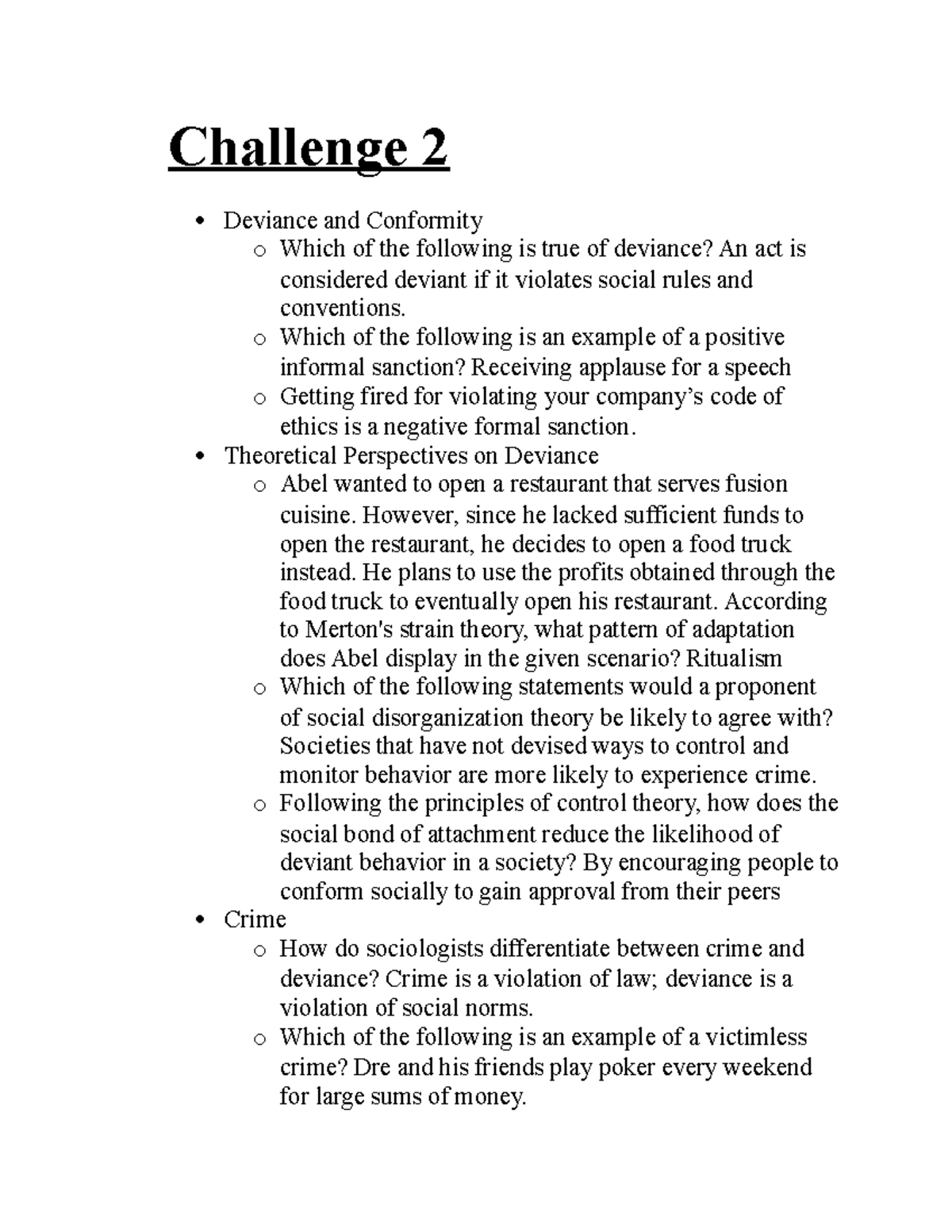Challenge 2 - Introduction to Sociology - Challenge 2 Deviance and ...