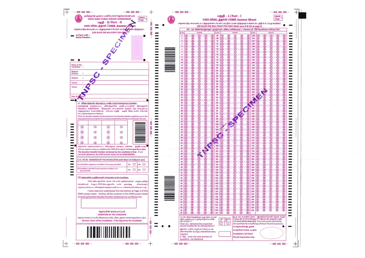 2177 USS OMR Answer Sheet Format for TNPSC 2025 - Studocu