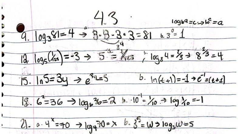 Math 4.3: Logarithmic Functions and Properties Notes - Studocu