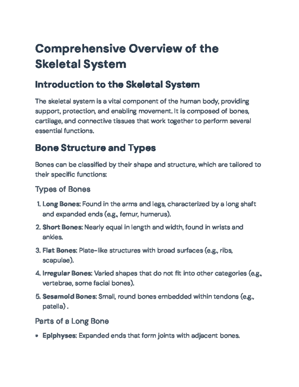 Comprehensive Overview of the Skeletal System for Anatomy Course - Comprehensive Overview of the ...