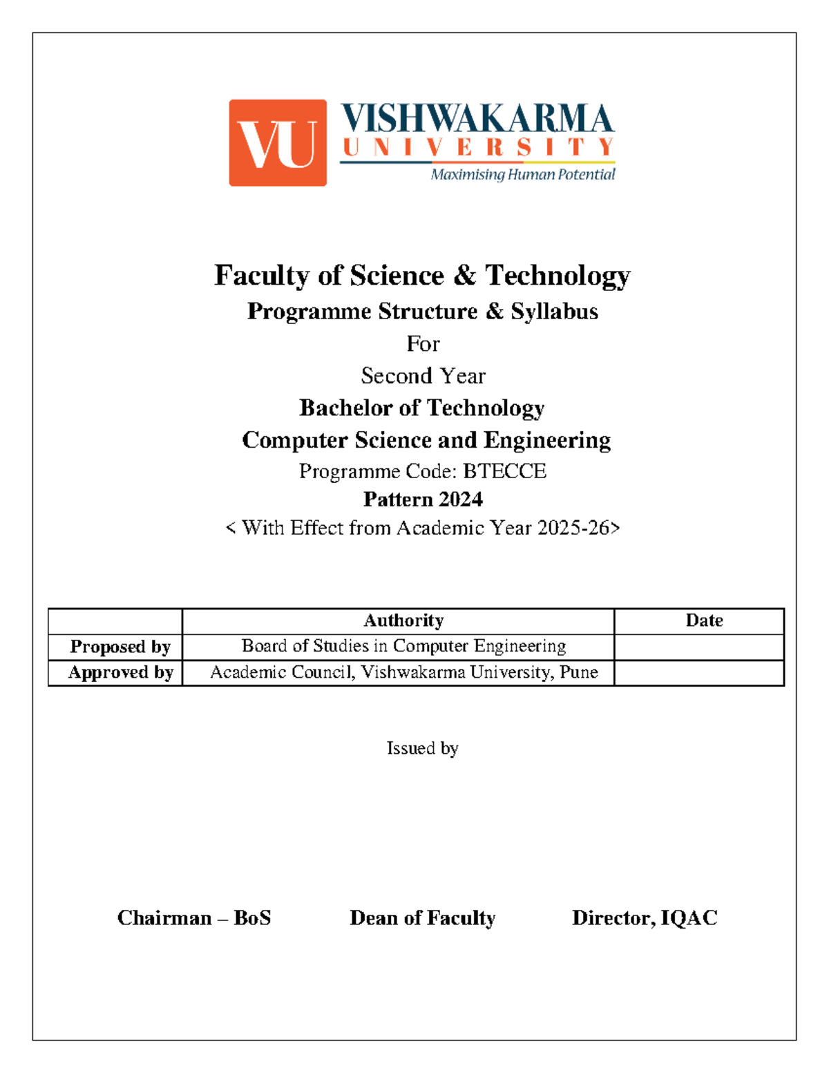 BTECH SY CSE Programme Structure & Syllabus - Pattern 2024 - Studocu
