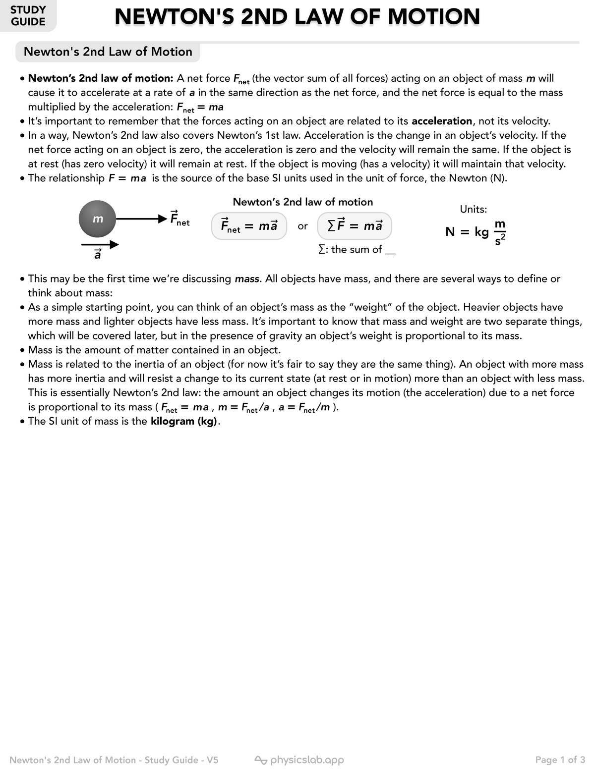 Newtons 2nd Law - Study Guide (Physics 101) - Studocu