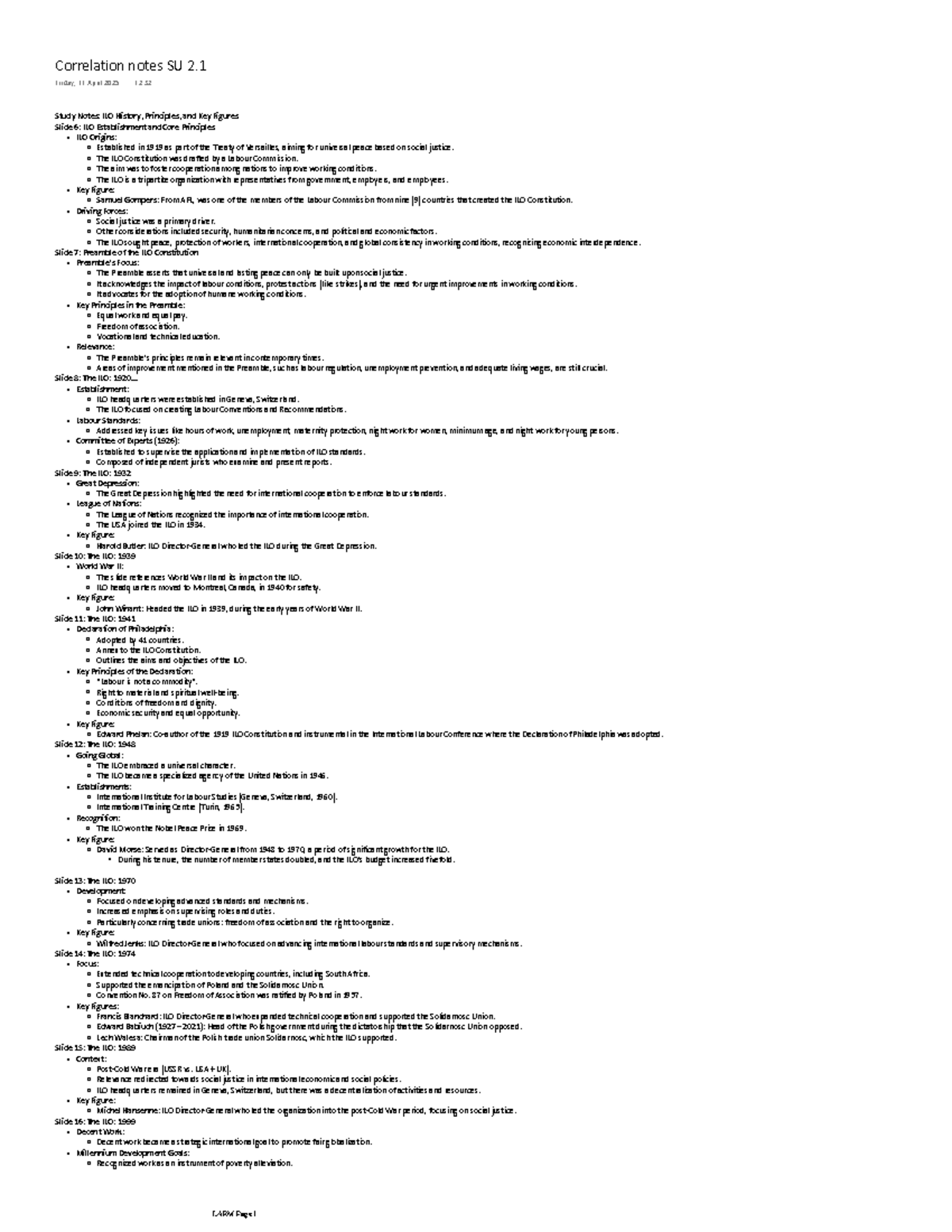 Correlation Notes SU 2 - Summary of ILO History and Principles - Studocu