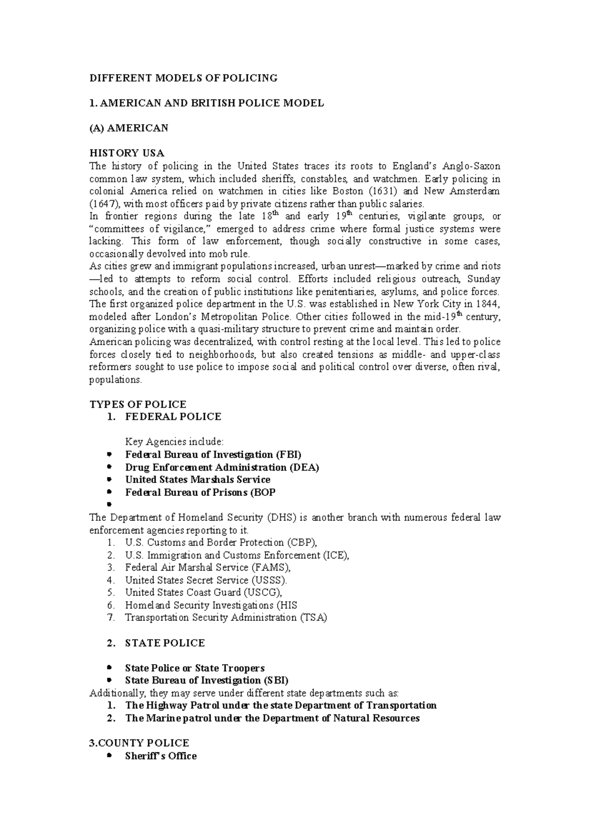 Different Models of Policing: A Comparative Study of US, UK, and ...