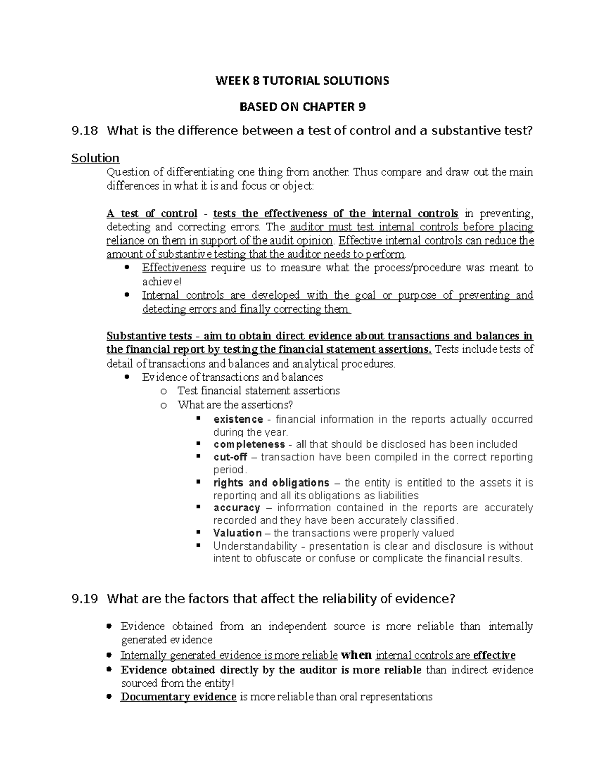 WEEK 8 Tutorial Solutions - WEEK 8 TUTORIAL SOLUTIONS BASED ON CHAPTER 9 9 What is the ...