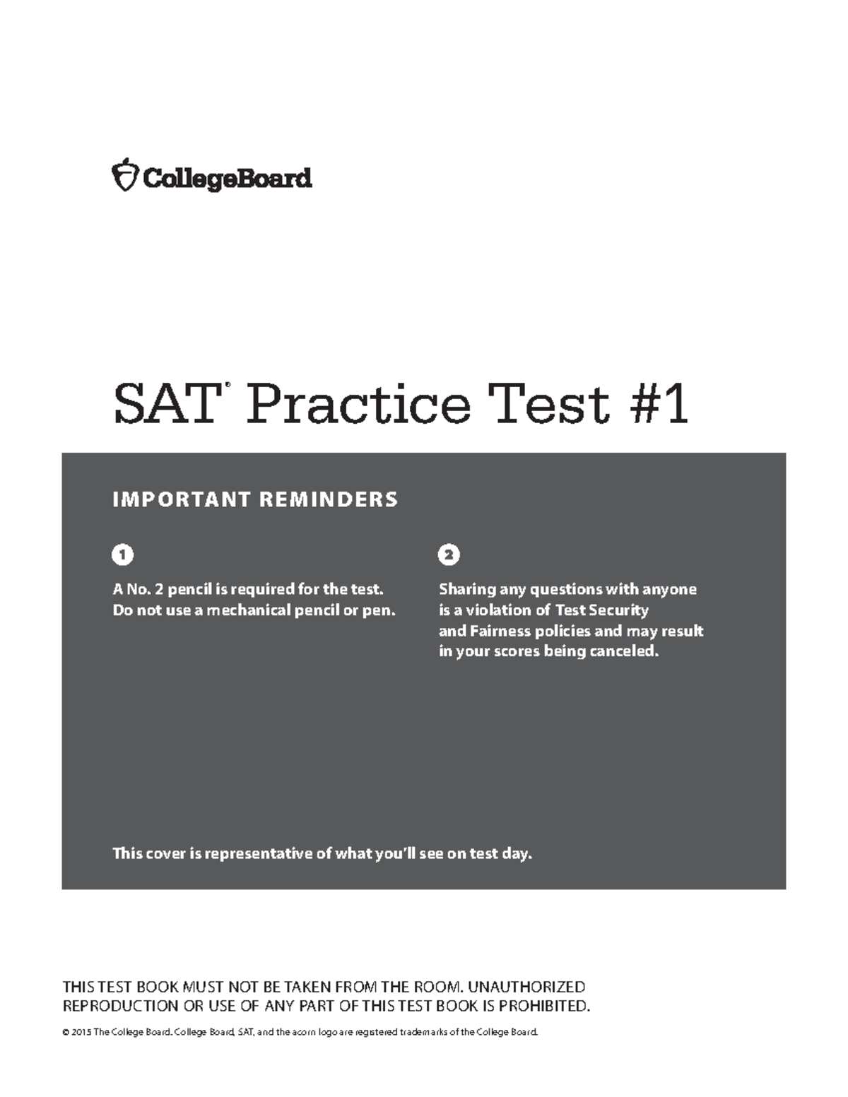 Sat practice test 1 - SAT P - IMPORTANT REMINDERS SAT ® Practice Test a ...