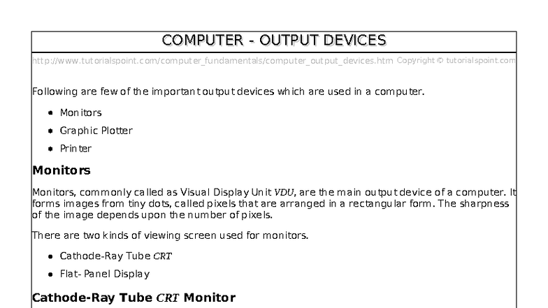 COMP 101: Overview of Computer Output Devices and Their Types - Studocu