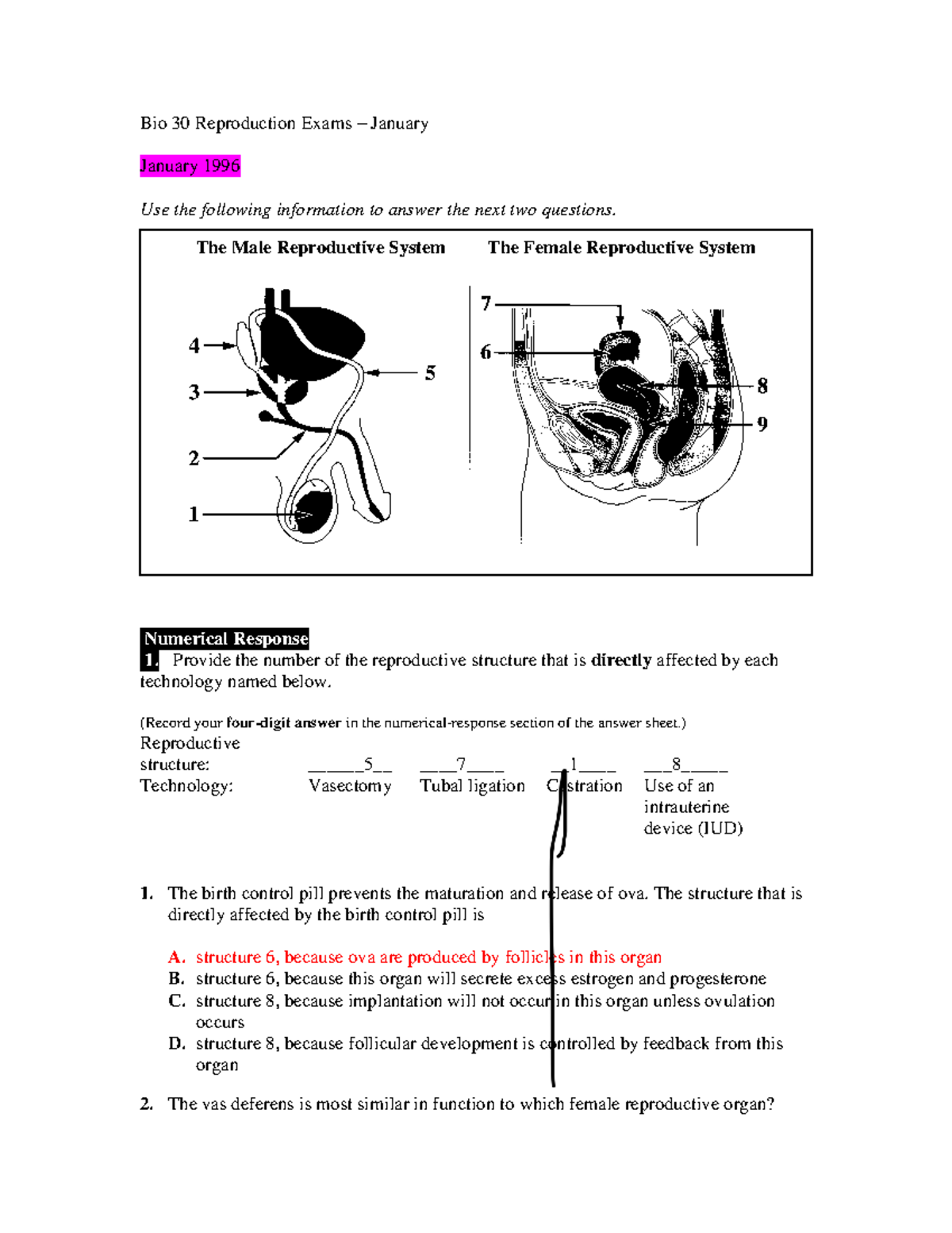 Bio 30 Final Exam: Reproduction & Development Practice Questions KEY ...