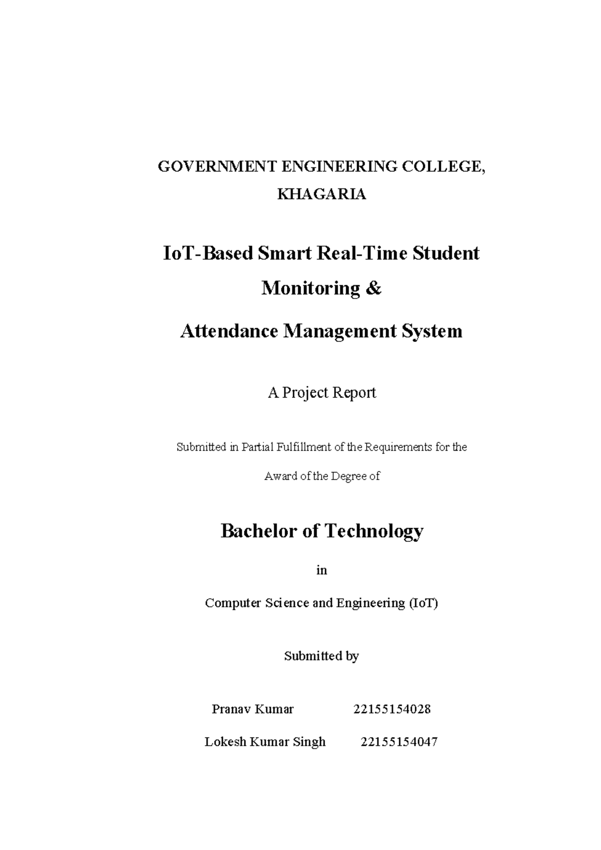 B.Tech (CSEIoT) Project Report: Smart Student Attendance Management ...