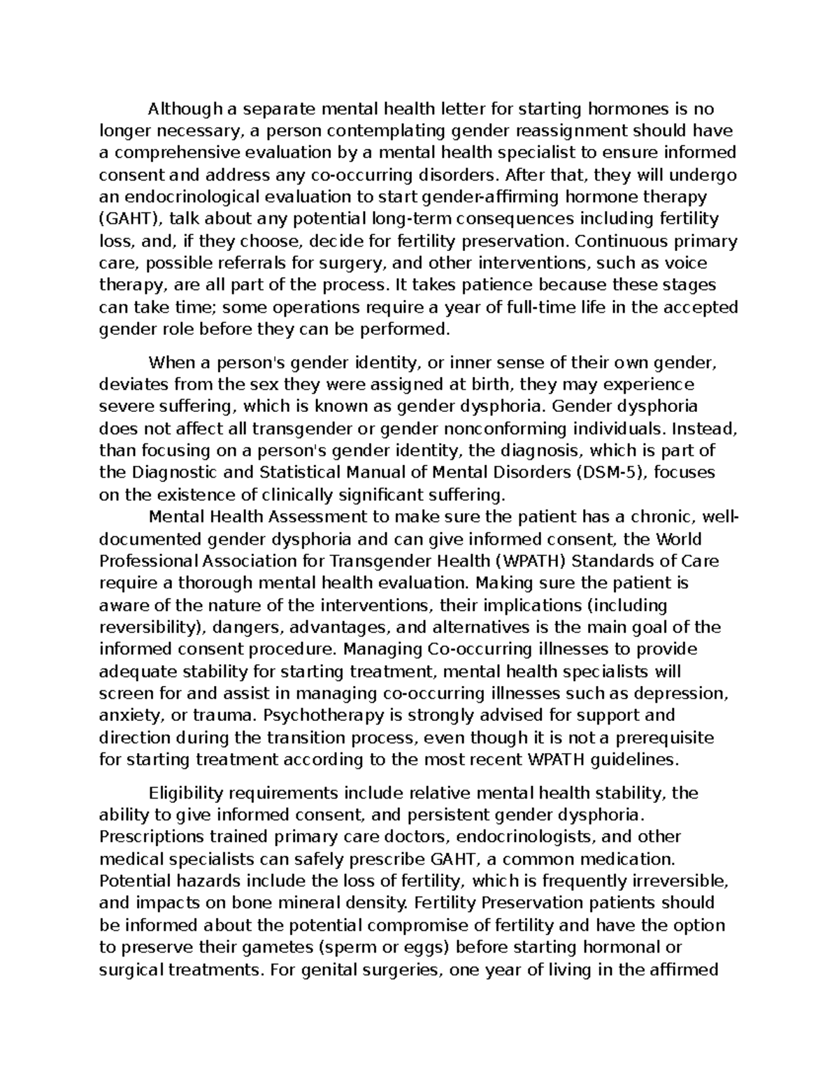 PSY278 WK9 ASSN: Comprehensive Guide to Gender Affirming Hormone ...