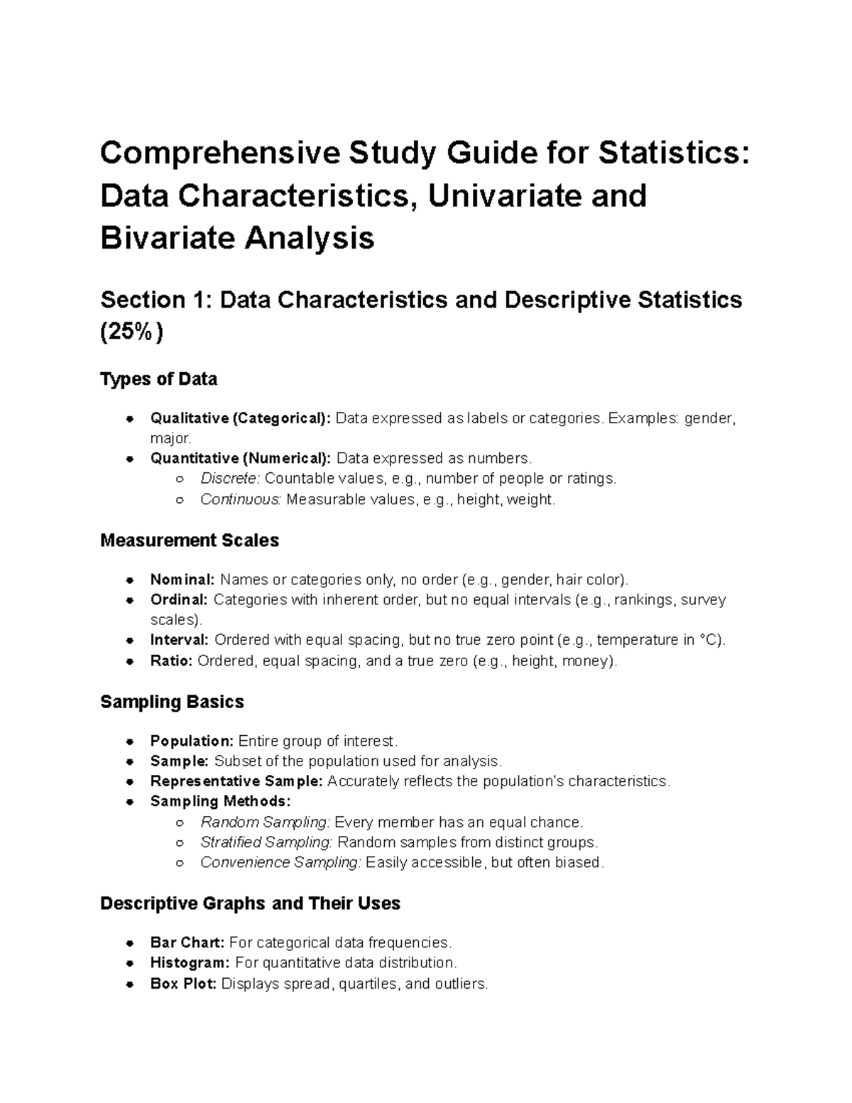 Statistics 101: Comprehensive Study Guide on Data Characteristics ...