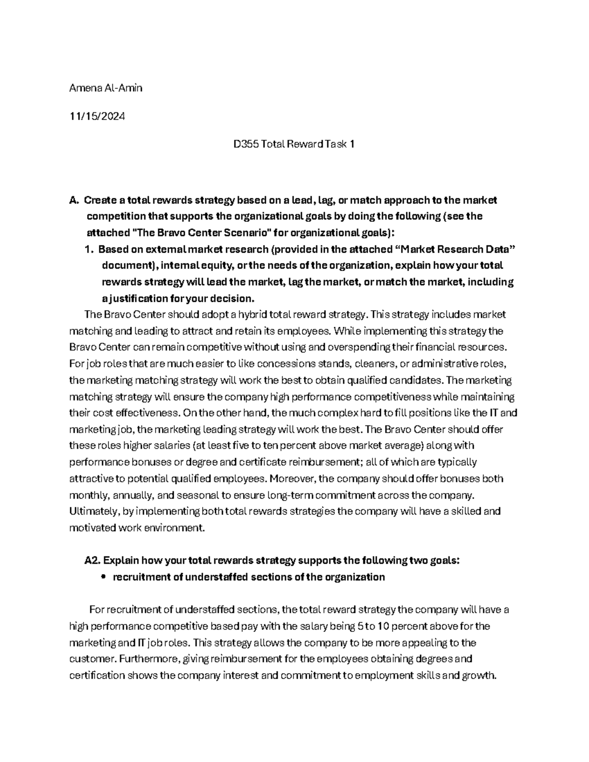 D355 Total Rewards Strategy - Task 1 Analysis and Recommendations - Studocu