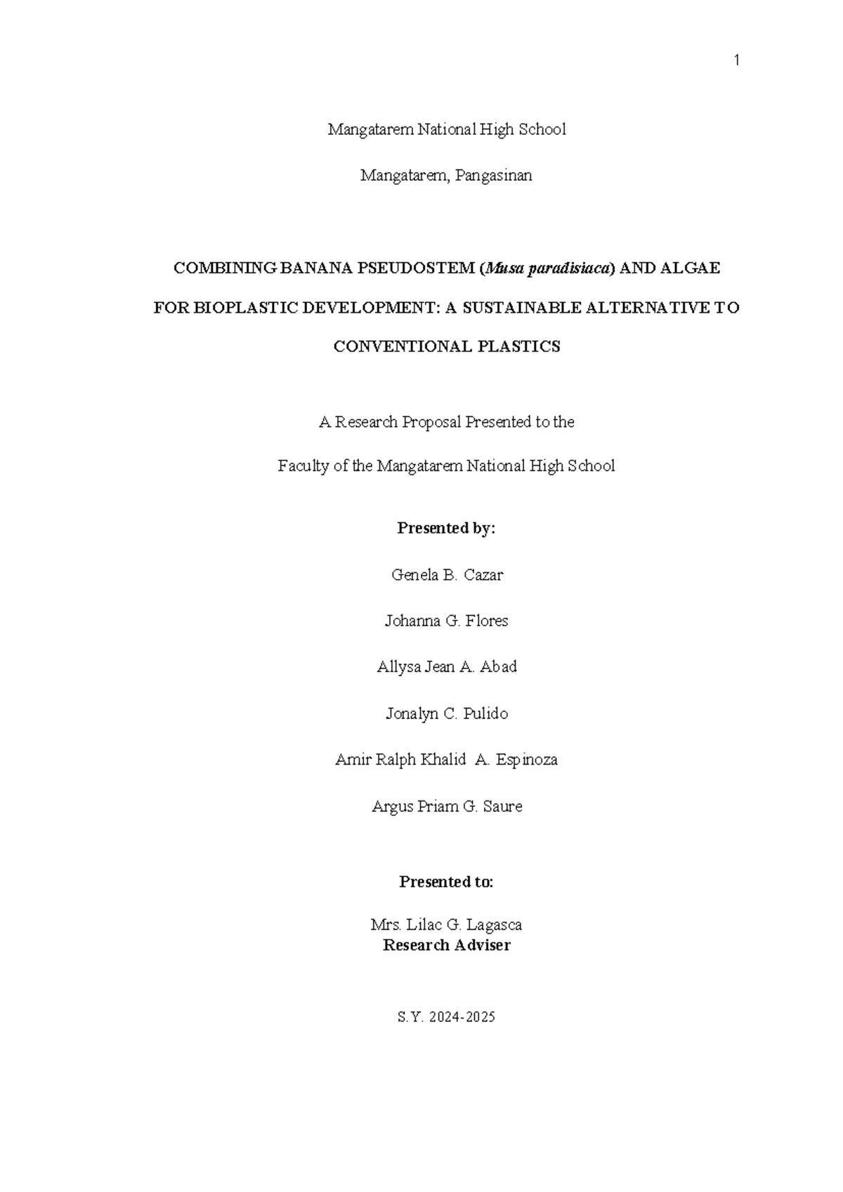 G9-Volta Group 7 Research Proposal: Bioplastic from Banana Pseudostem & Algae - Studocu
