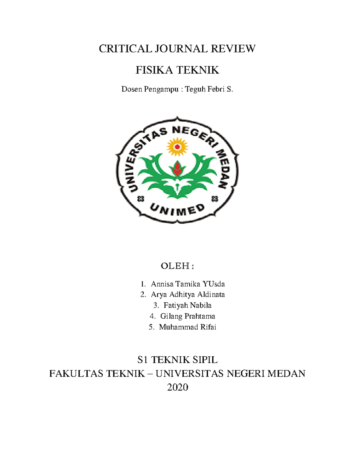Critical Journal Review CJR: Fisika Teknik dan Hukum Archimedes - Studocu