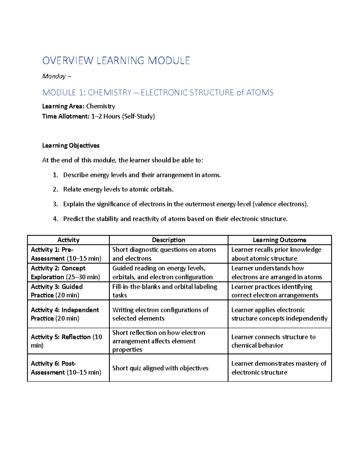 Learning Module: Chemistry & Biology Overview (CHEM 101, BIO 101) - Studocu