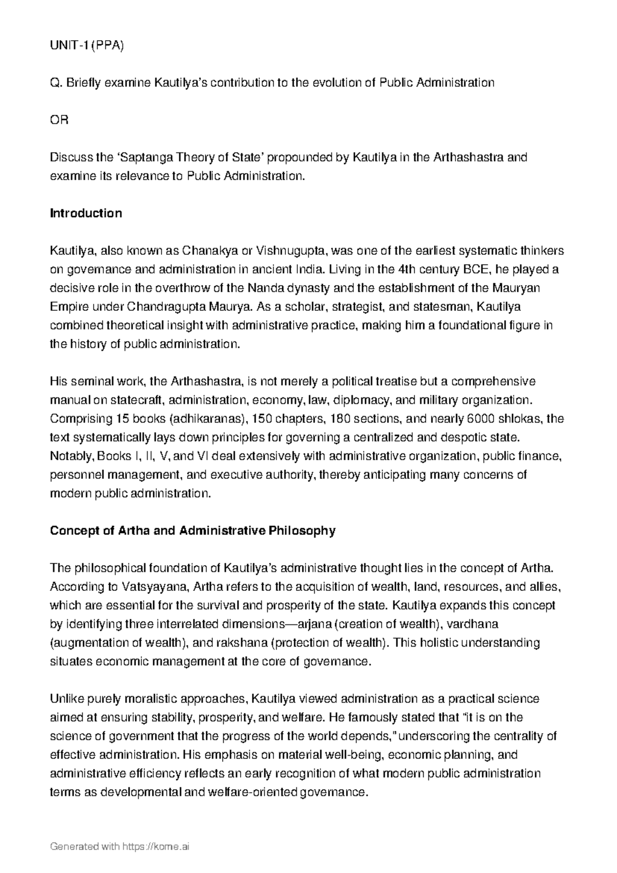 (PPA) Unit 1 Notes: Kautilya's Arthashastra and Public Administration ...