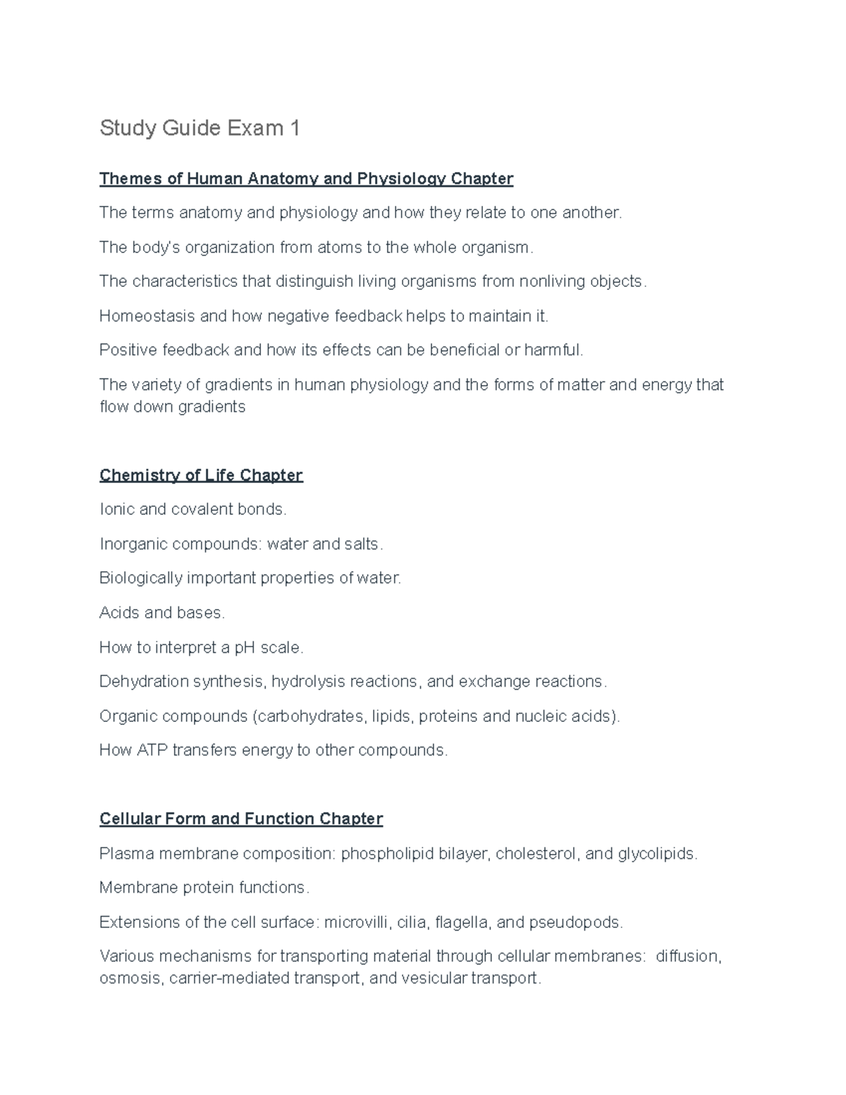 Anatomy 101: Exam 1 Study Guide - Key Themes & Concepts - Studocu