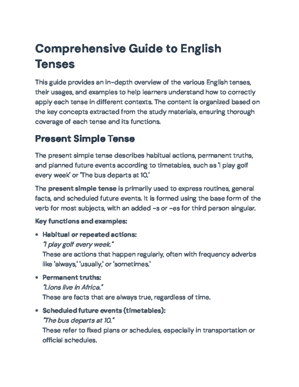 Comprehensive Guide to English Tenses: Usage & Examples (ENG101) - Studocu