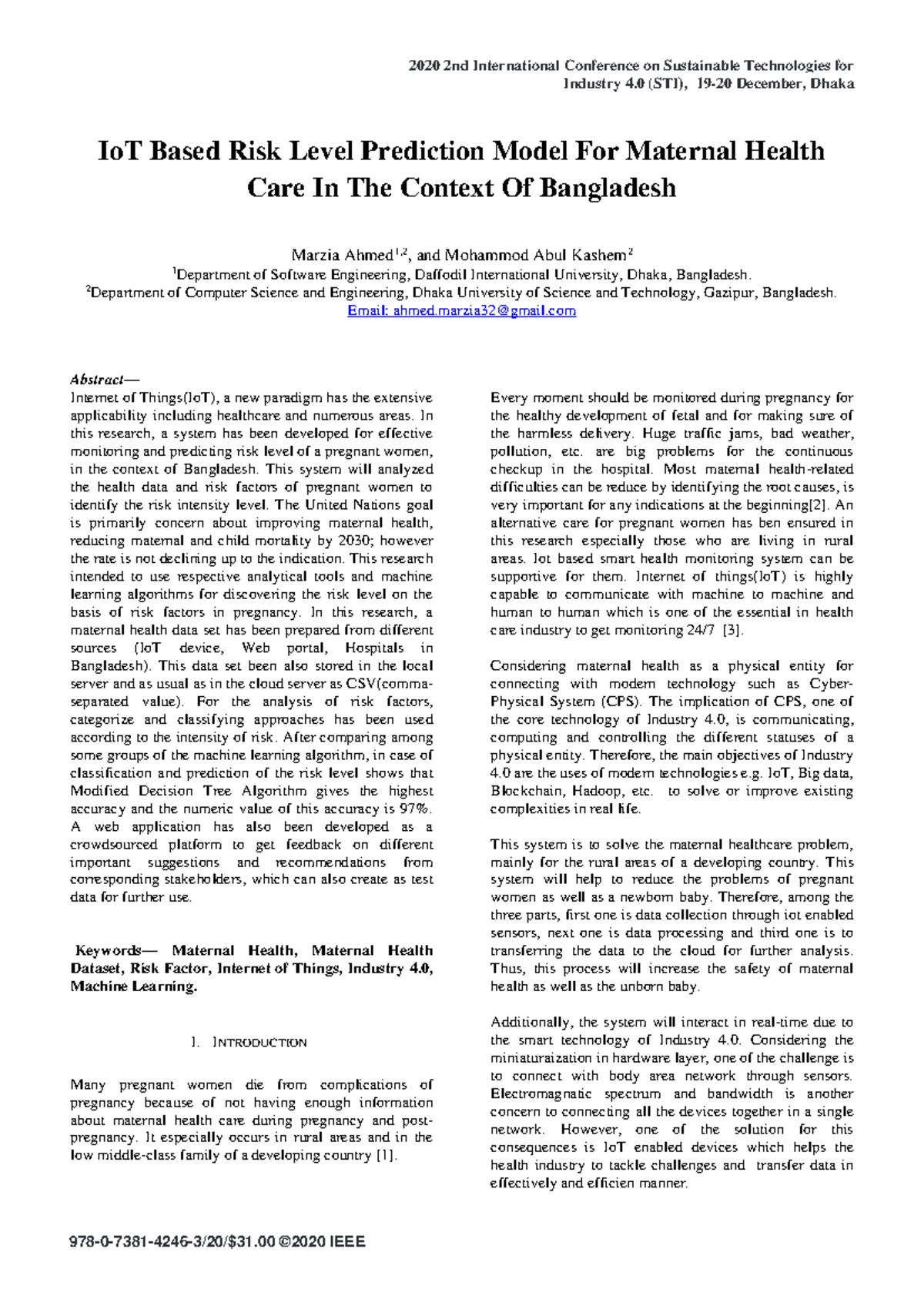IoT-Based Maternal Health Risk Prediction Model - STI 2020 Conference ...