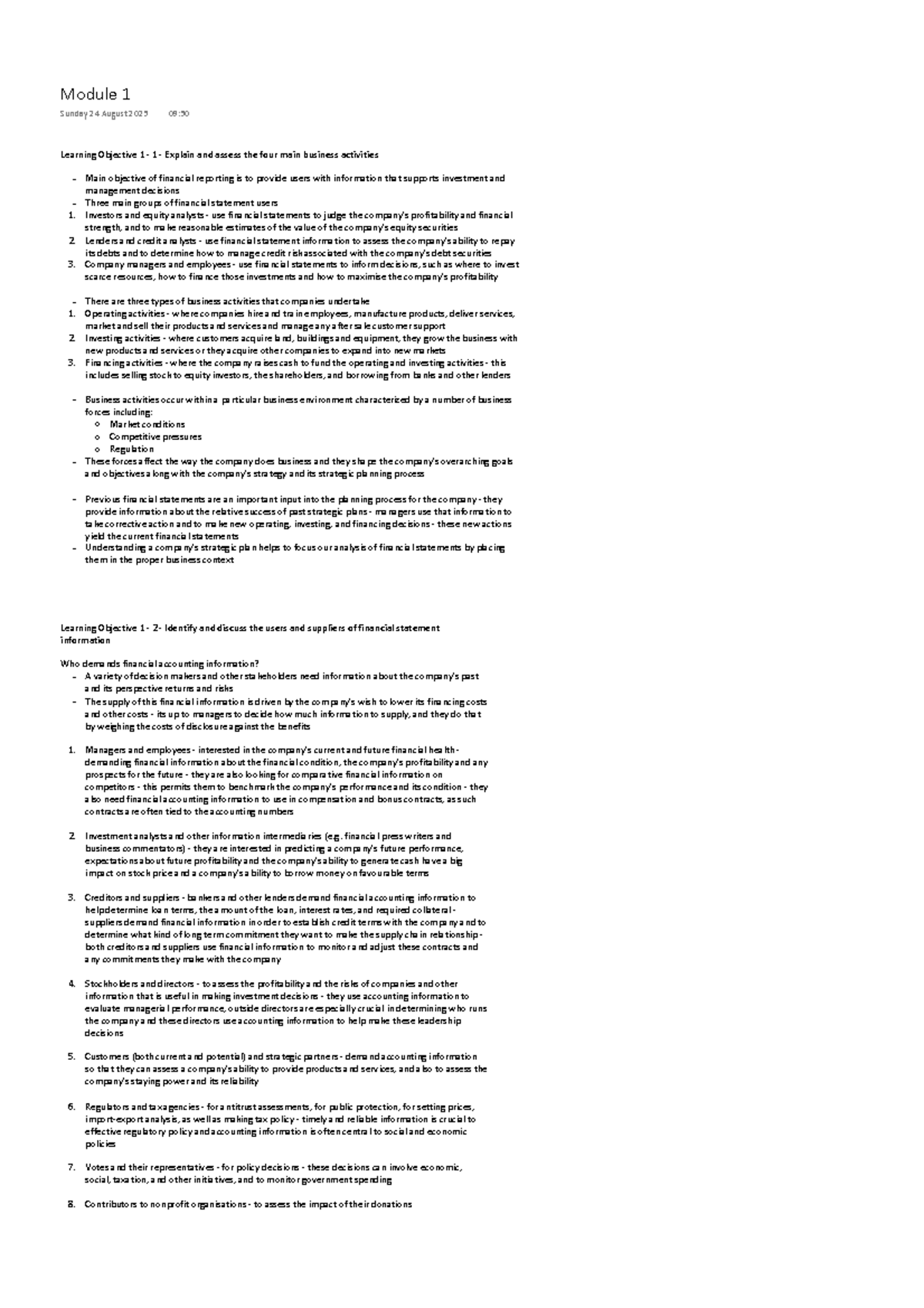 Module 1: Understanding Financial Reporting and Business Activities - Studocu