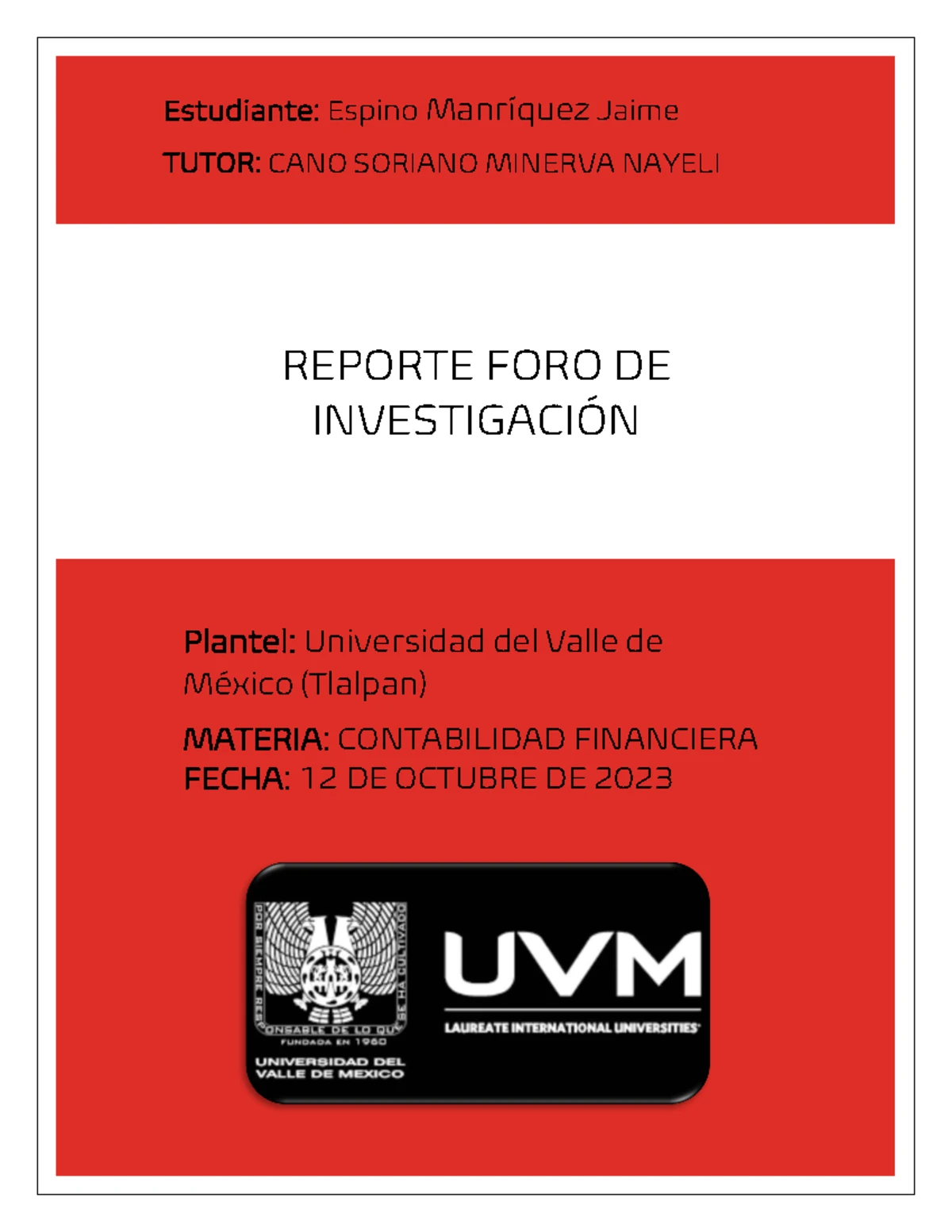UVM´s Cover Format - Portada UVM - [Document ́s title] [Document ́s ...