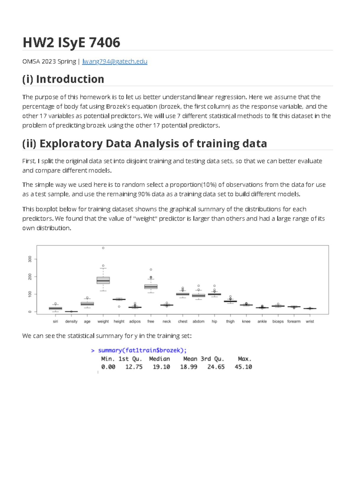 HW2 ISy E 7406 - HW2 ISy E 7406 - HW2 ISyE 7406 OMSA 2023 Spring ...