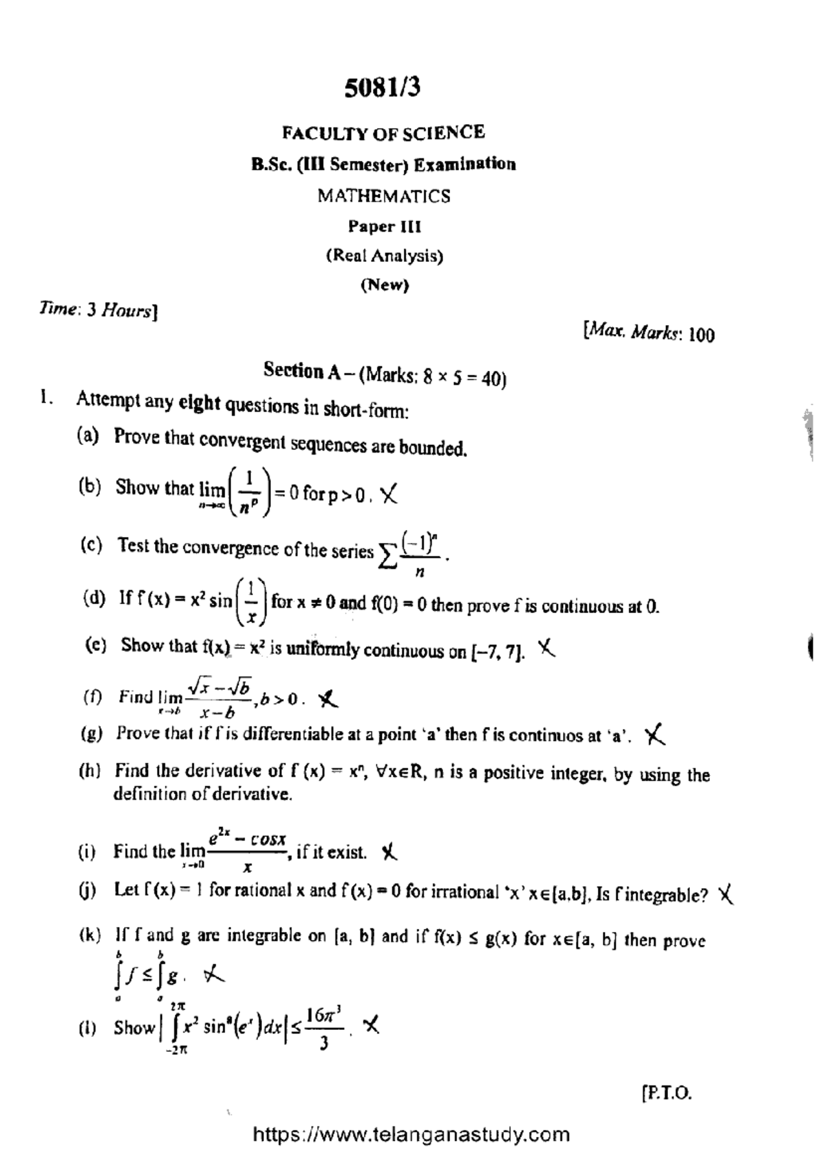 B.Sc. 3rd Sem Mathematics Exam: Real Analysis Paper 5081 - Studocu