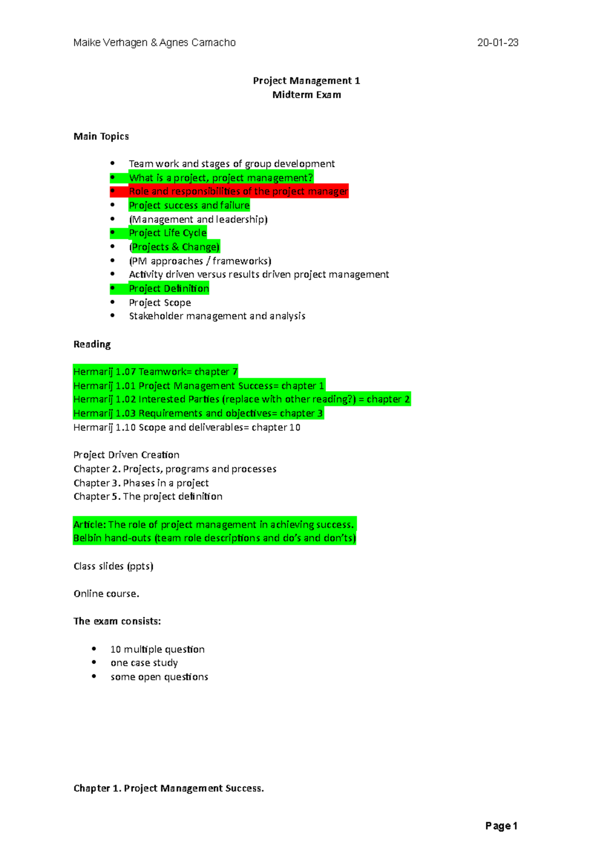 PM1 Midterm Exam Review: Key Concepts in Project Management - Studeersnel