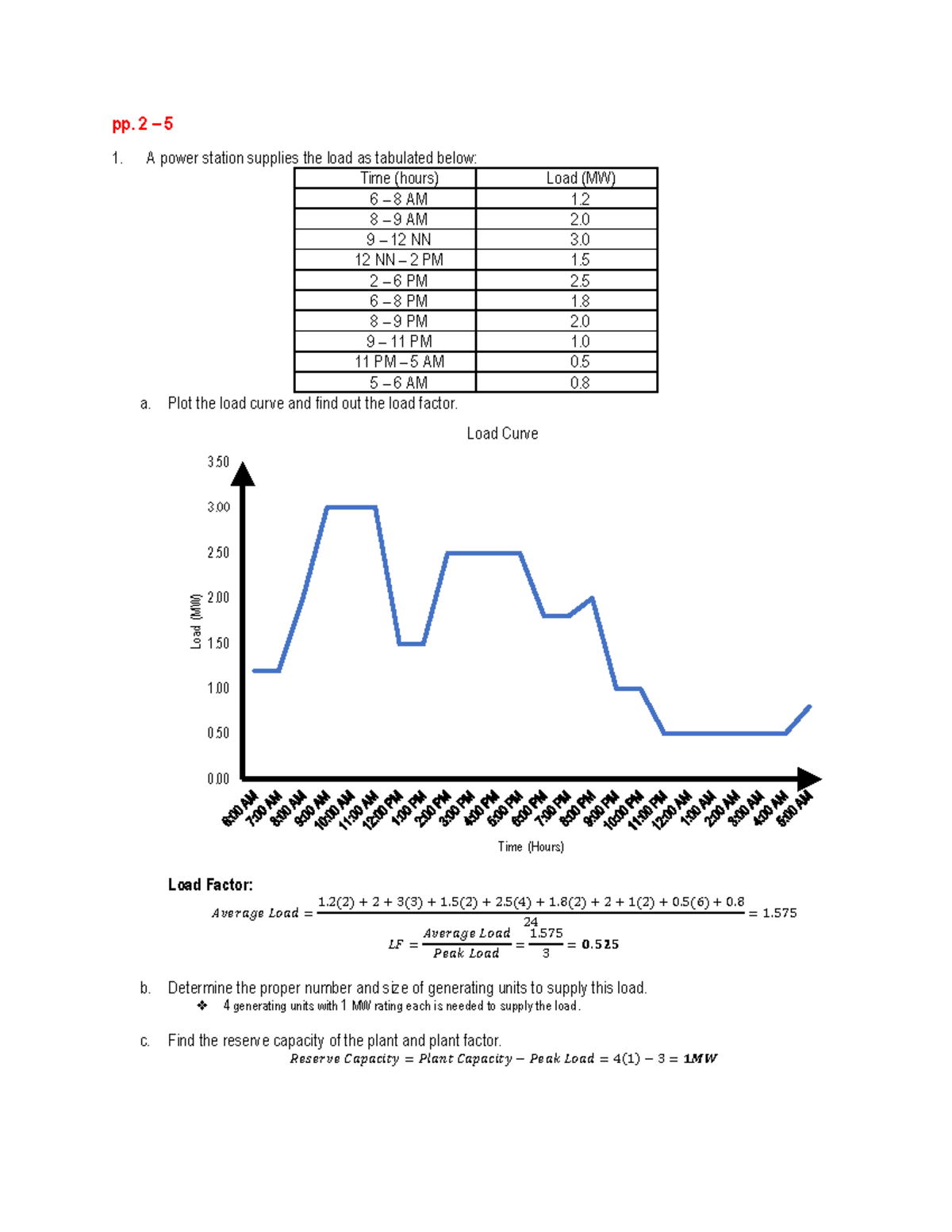 Load Characteristics Analysis and Factor Calculations for ENE301 - Studocu