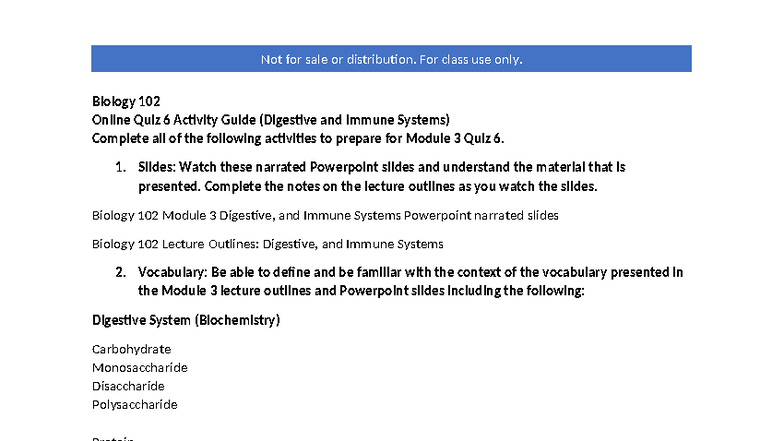Biology 102 Module 3 Quiz 6 Activity Guide: Digestive & Immune Systems ...