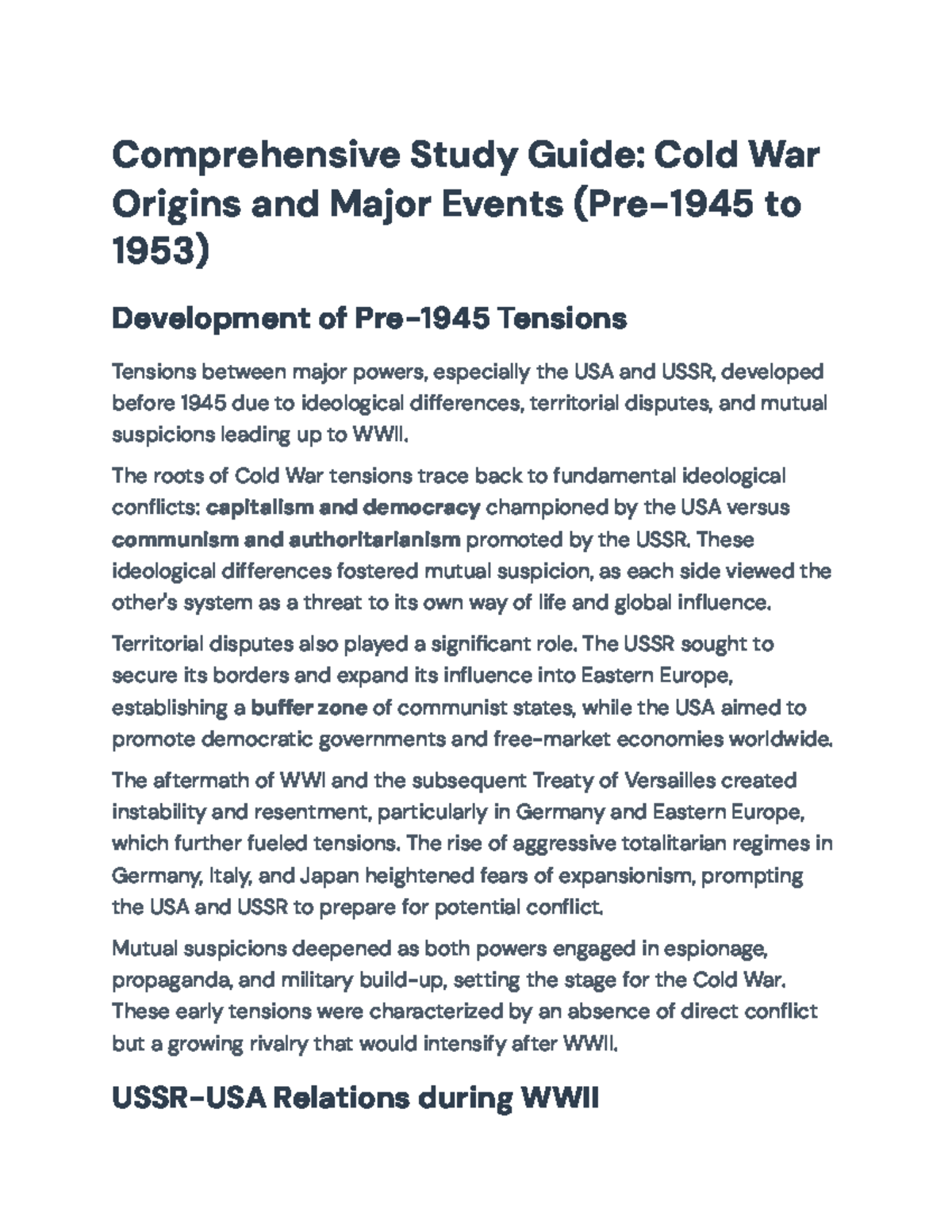 Comprehensive Study Guide: Cold War Origins & Key Events (Pre-1945 to ...
