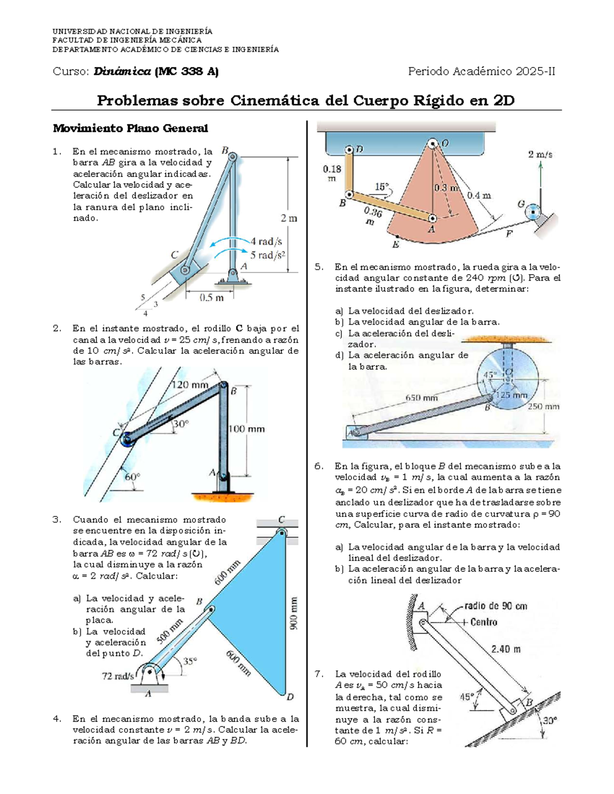 Problemas de Cinemática del Cuerpo Rígido en 2D - MC 338 A - Studocu