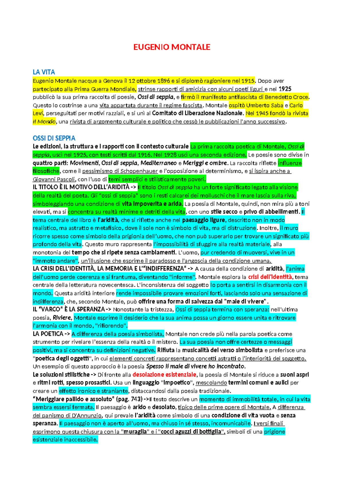 EUG 101 - Riassunti delle Lezioni su Eugenio Montale e Ossi di Seppia ...