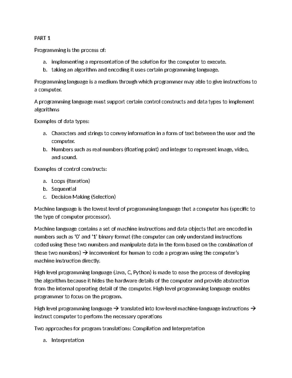 LAMS WEEK 1 - Programming Concepts Overview and Summary - Studocu