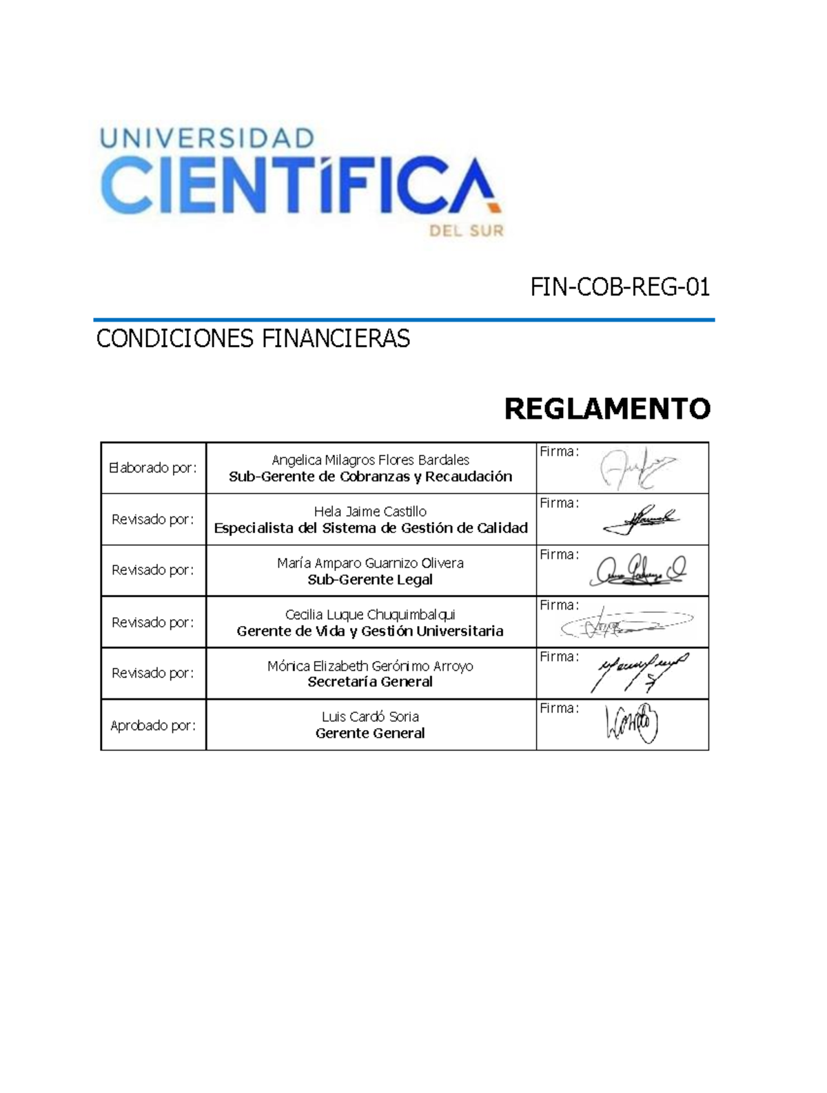 Reglamento de Condiciones Financieras - Código Versión 02 - Studocu