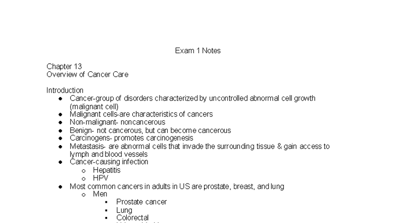 Endo 101 Exam 1 Notes: Overview of Cancer Care and Pathophysiology ...